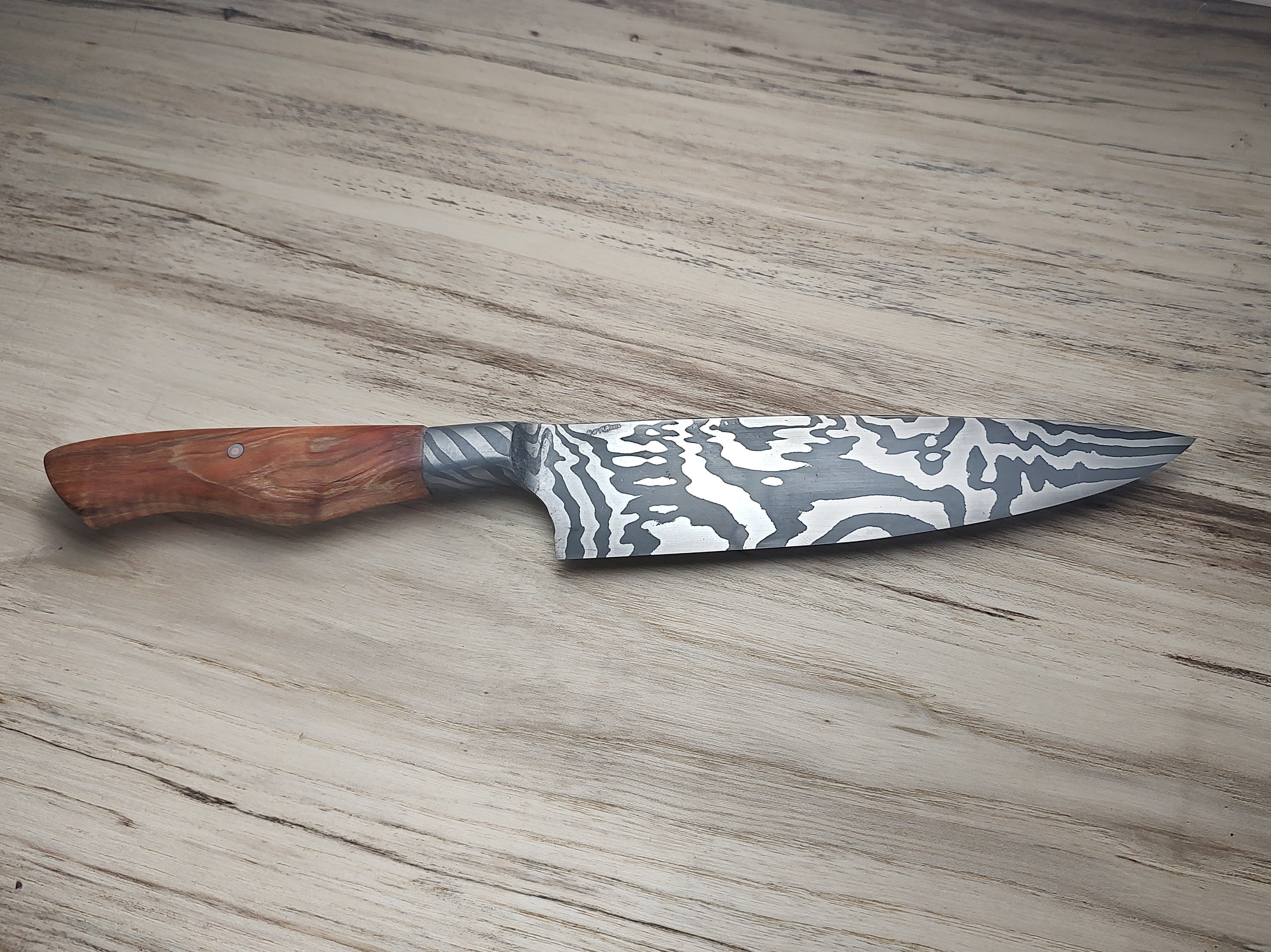 Maple and twist damascus french chef | Rockmaple Forge B.W. Williams ...